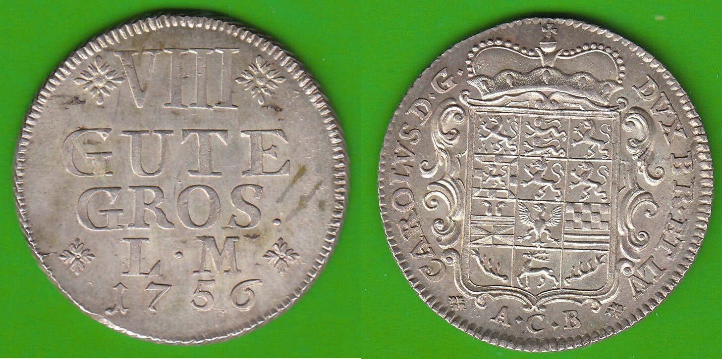Braunschweig-Wolfenbüttel 8 Gute Groschen 1756 Karl I. 1735-1780, toll ...