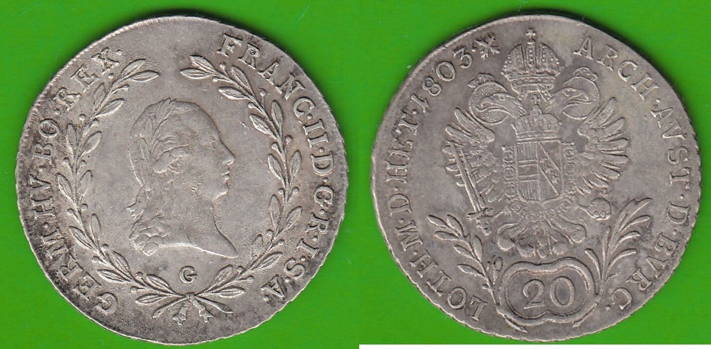 Habsburg RDR 20 Kreuzer 1803 G Franz II. /I. 1792-1835, Nagybanya, hübsch, selten EF | MA-Shops