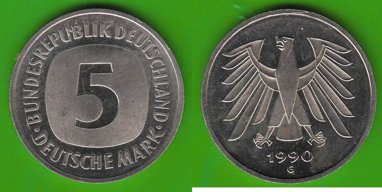 BRD 5 Deutsche Mark 1990 G sehr hübsch CH UNC | MA-Shops