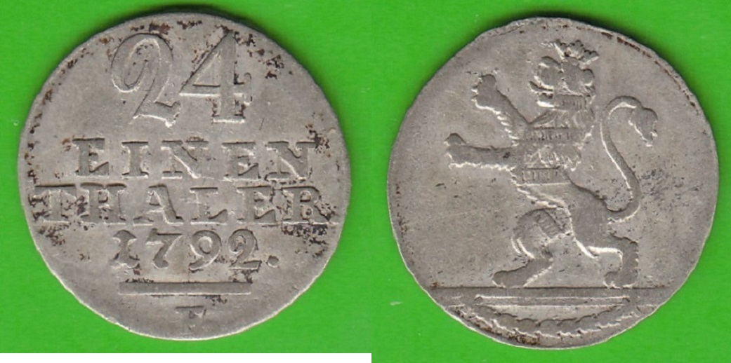 Hessen-Kassel 1/24 Taler 1792 Wilhelm IX. 1785-1803, seltener Jahrgang ...