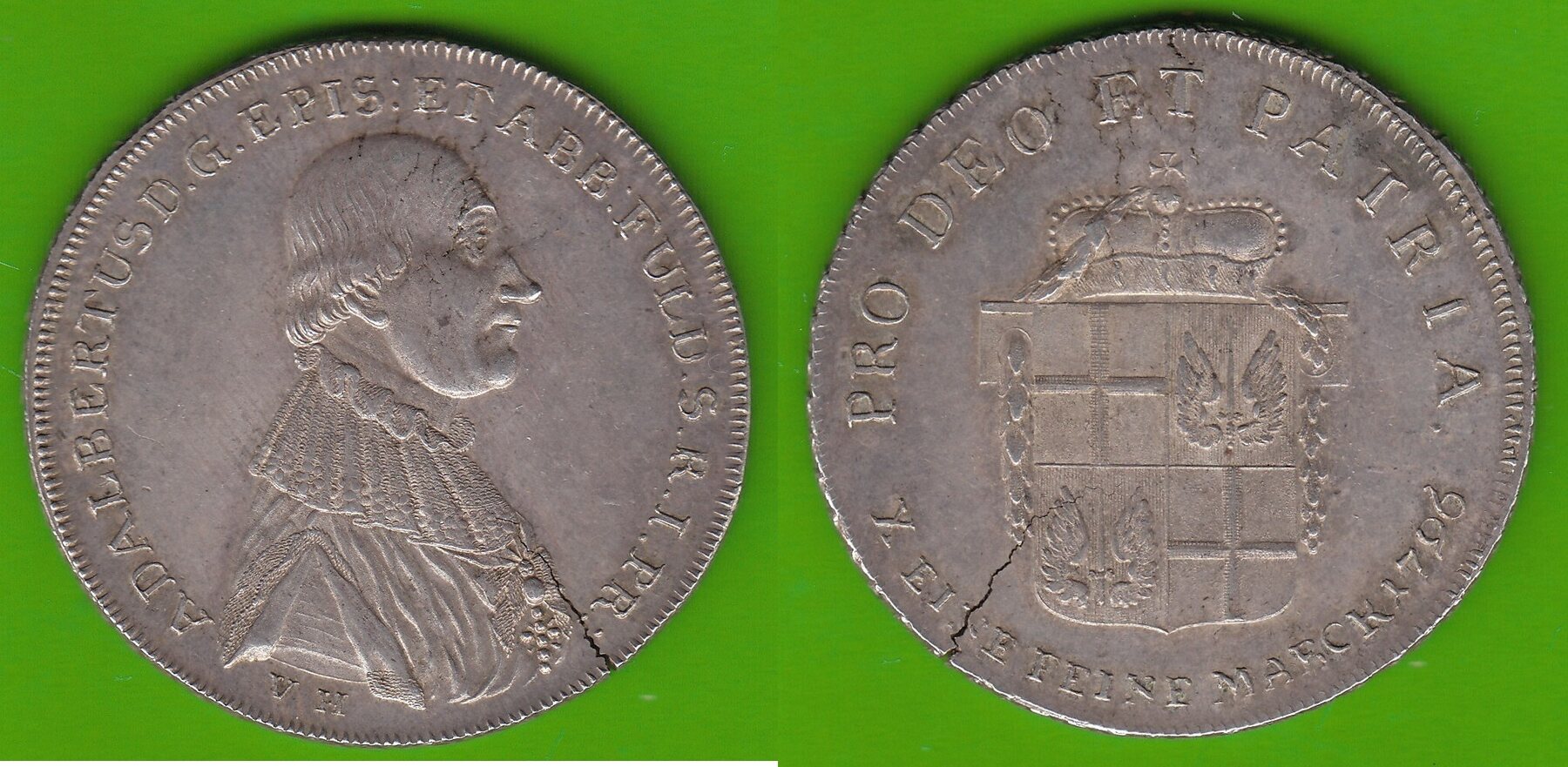 Fulda Bistum Taler 1796 Adalbert III. von Harstall 1788-1802, hübsch AU ...