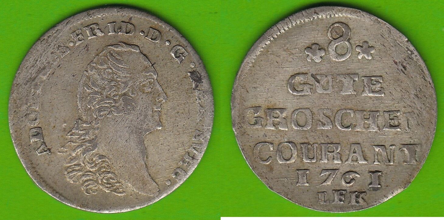 Pommern schwedische Besetzung 8 Gute Groschen 1761 LFK Adolph Friedrich ...