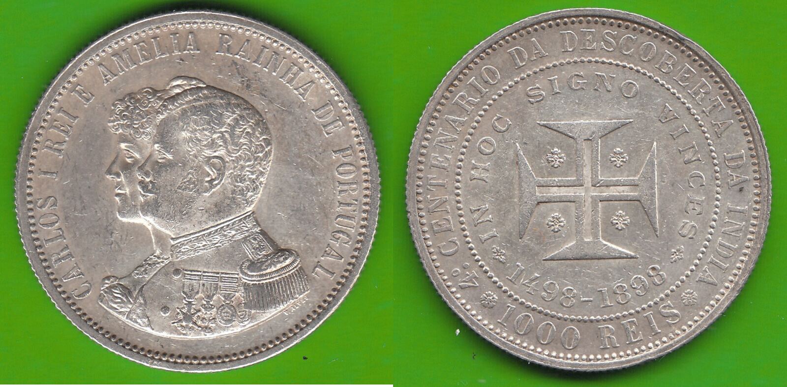 Portugal 1000 Reis 1898 Carlos I. 1889-1908, 400. Jahrfeier Entdeckung Seeweg nach Indien ...