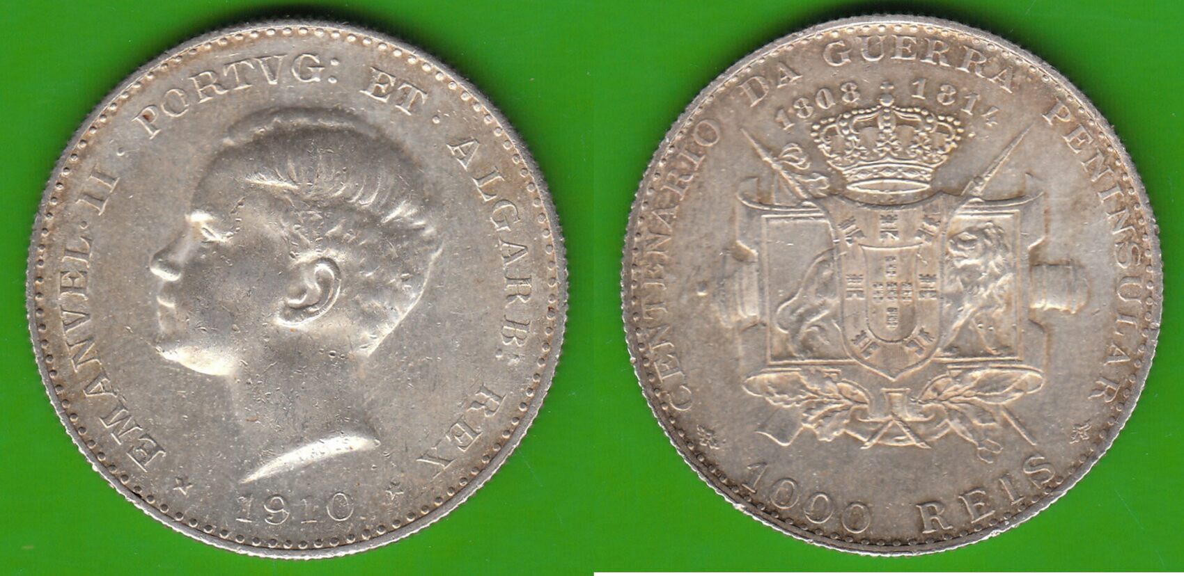 Portugal 1000 Reis 1910 Emanuel II. 1908-1910, Guerra Peninsular, hübsch, selten EF / AU | MA-Shops
