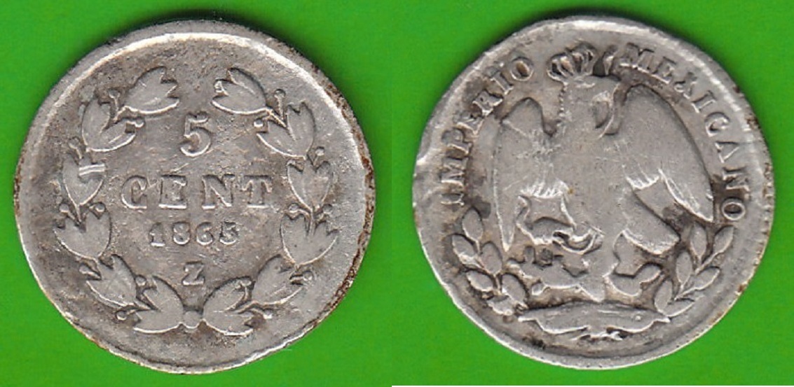 Mexiko 5 Centavos 1865 Z Maximiliano I. 1864-1867, Zacatecas, selten VF ...