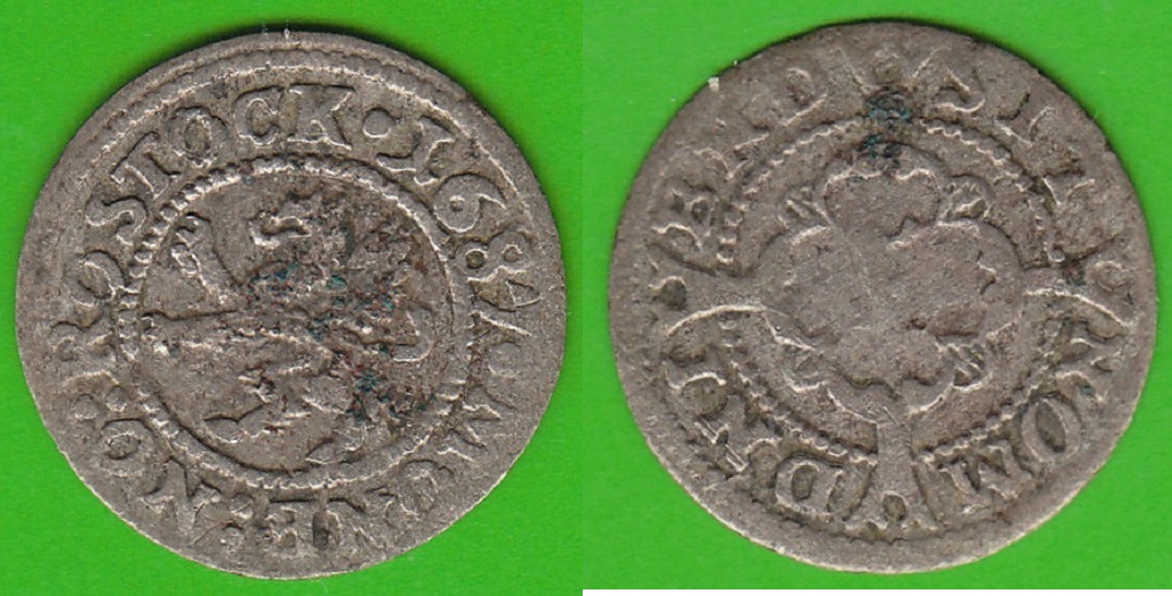 Rostock Schilling 1687 sehr seltene Variante VF, etwas Belag | MA-Shops
