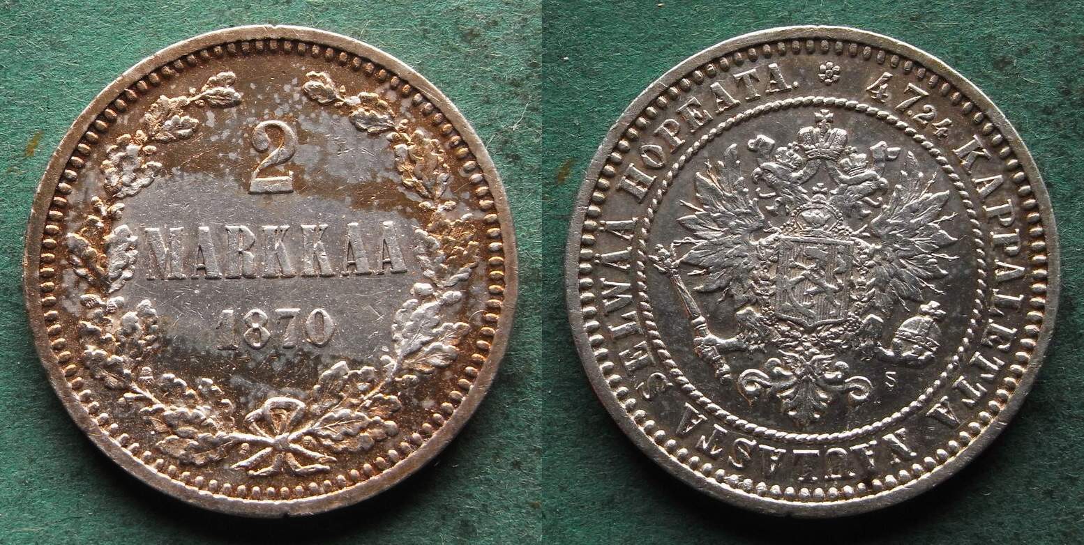 Finnland 2 Markkaa 1870 Alexander II. 1855-1881, hübsch EF | MA-Shops
