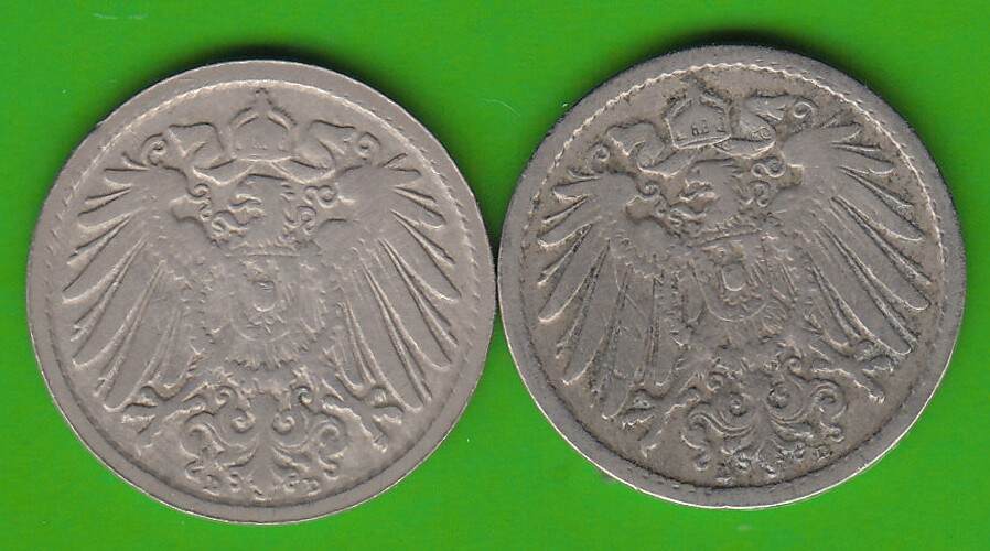 Kaiserreich 5 Pfennig 1897 D, 1898 D 2 Münzen knappes VF | MA-Shops