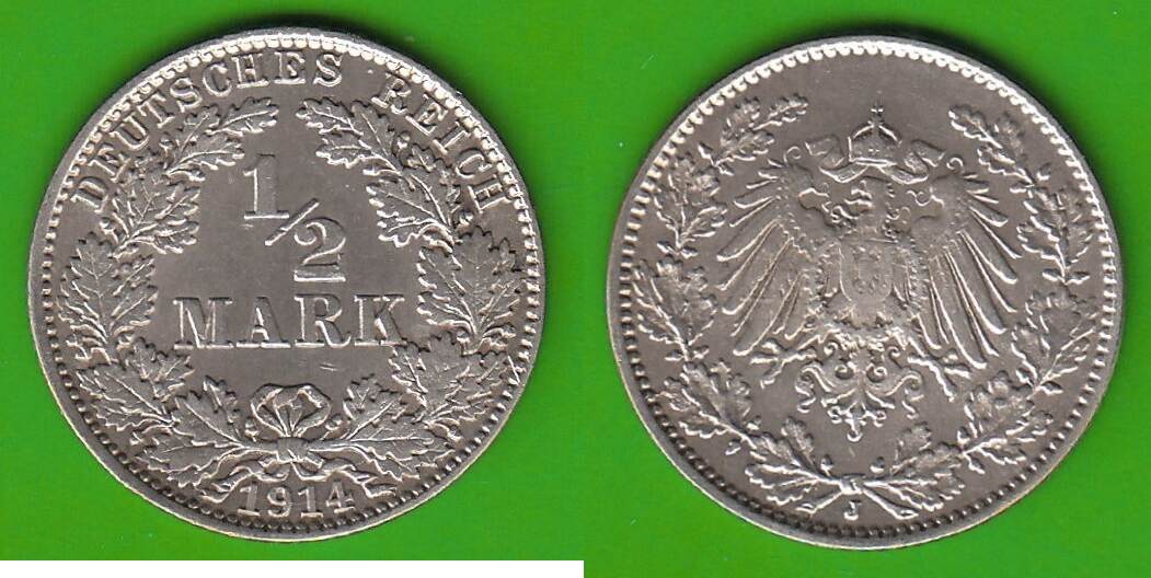 Kaiserreich 1/2 Mark 1914 J VF | MA-Shops