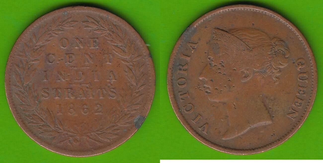 Straits Settlements 1 Cent 1862 Victoria 1837-1901 F-VF, einige Druckstellen | MA-Shops