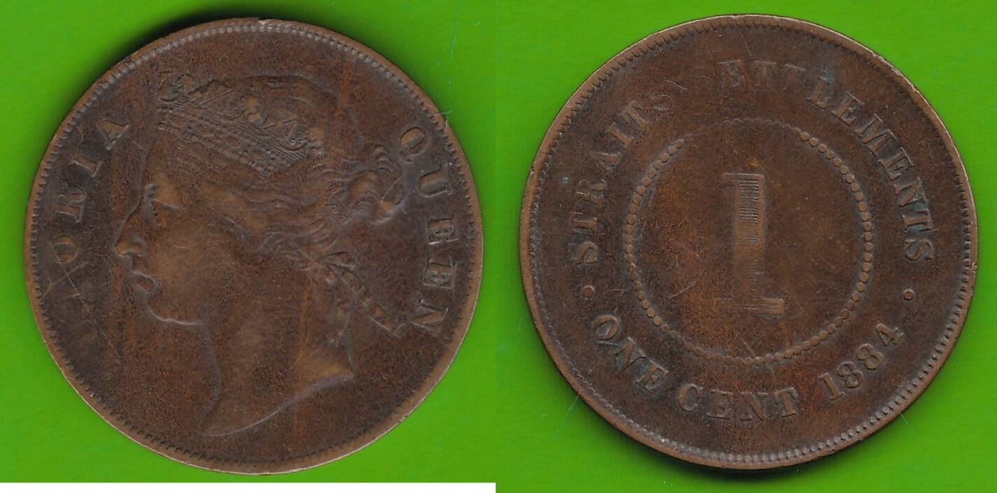 Straits Settlements 1 Cent 1884 Victoria 1837-1901 VF / VF- | MA-Shops