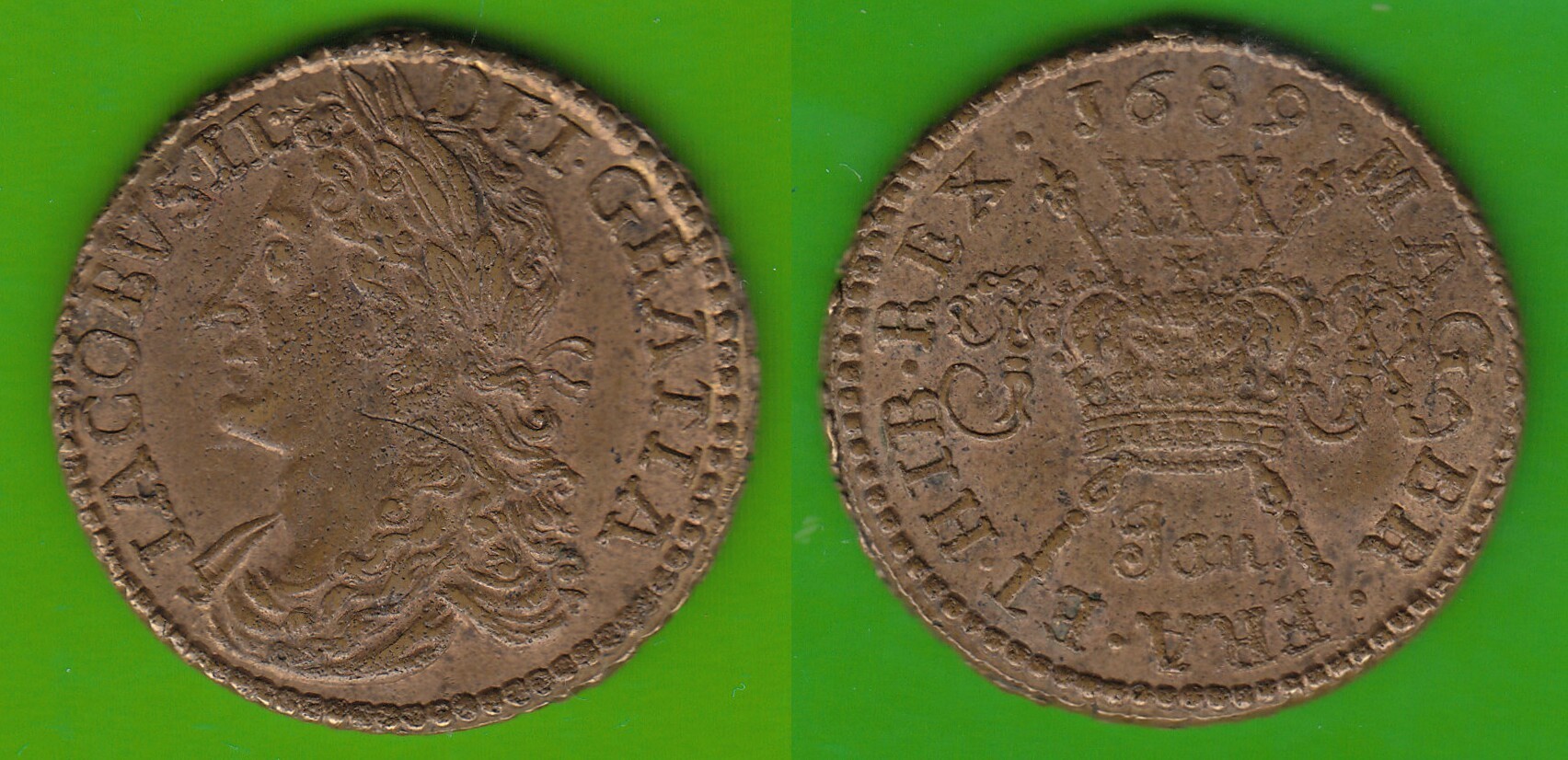 Irland Half Crown 1689 January James II. 1685-1691, gunmoney, cicil war ...