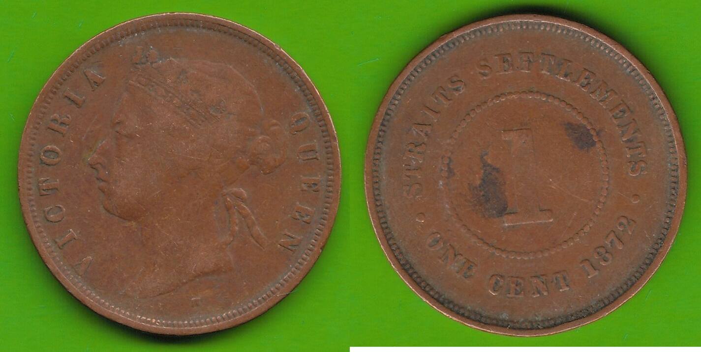Straits Settlements 1 Cent 1872 H Victoria 1837-1901, Heaton mint, der erste Jahrgang knappes VF ...