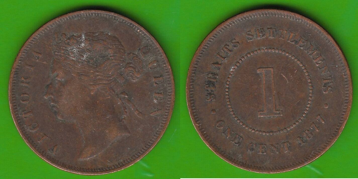 Straits Settlements 1 Cent 1877 Victoria 1837-1901 VF, etwas Belag | MA-Shops