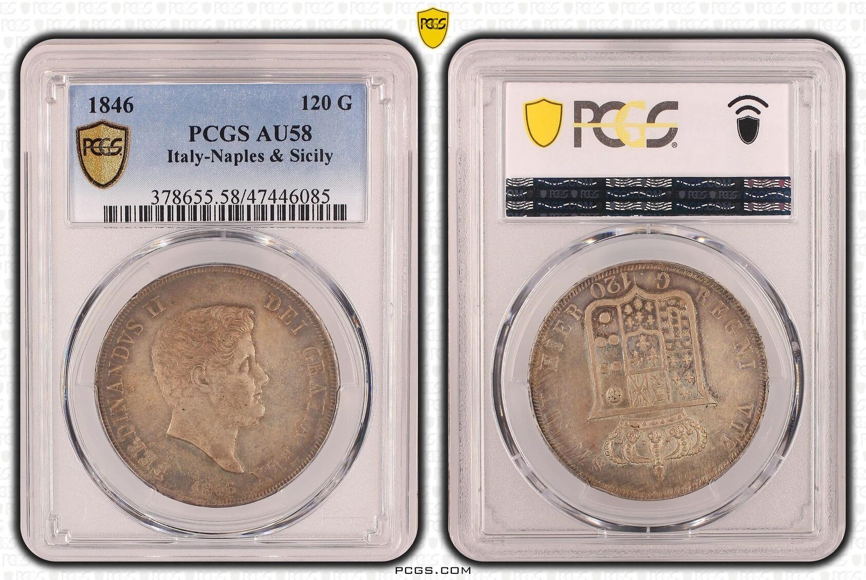 Neapel und Sizilien 120 Grana 1846 Ferdinando II di Borbone 1830-1859, hübsch PCGS AU58 | MA-Shops