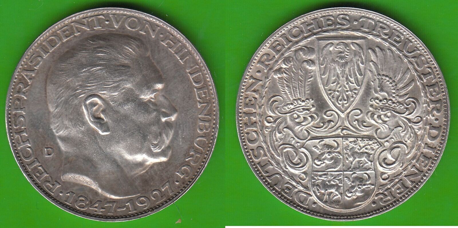 Weimarer Republik Silbermedaille 1927 Paul von Hindenburg, auf seinen 80. Geburtstag, Karl Goetz ...