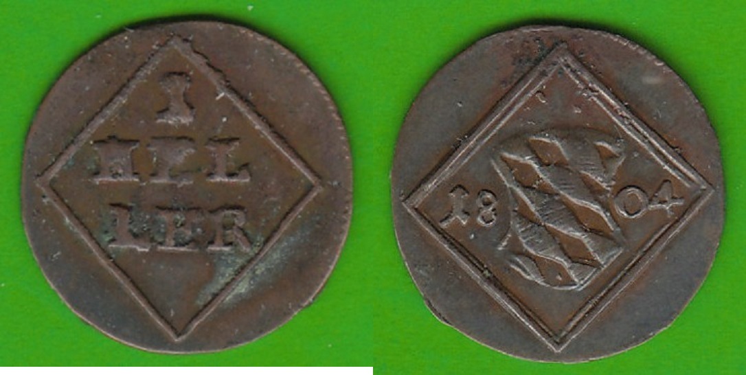 Bayern 1 Heller 1804 Maximilian IV. Joseph 1799-1805, hübsch VF / EF ...