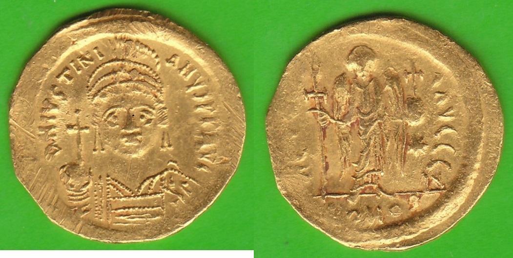 Byzanz Solidus GOLD, Justinianus I. 527-565 aEF / VF+, leichte Kratzer ...
