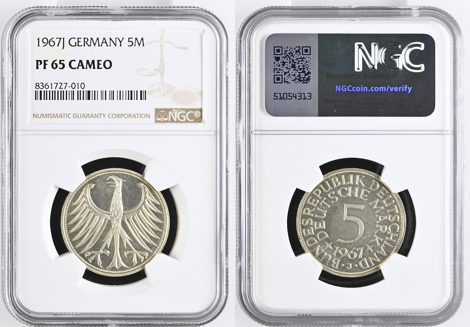 BRD 5 Mark 1967 J Proof, PP, selten NGC PF 65 CAMEO | MA-Shops