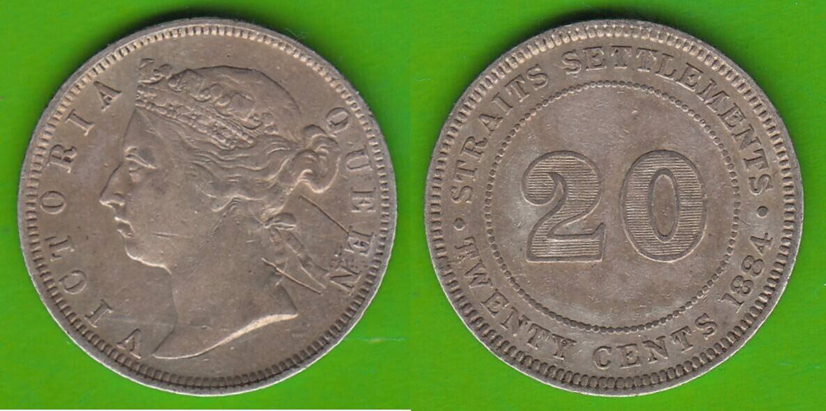 Straits Settlements 20 Cents 1884 Victoria 1837-1901 VF, Kratzer | MA-Shops