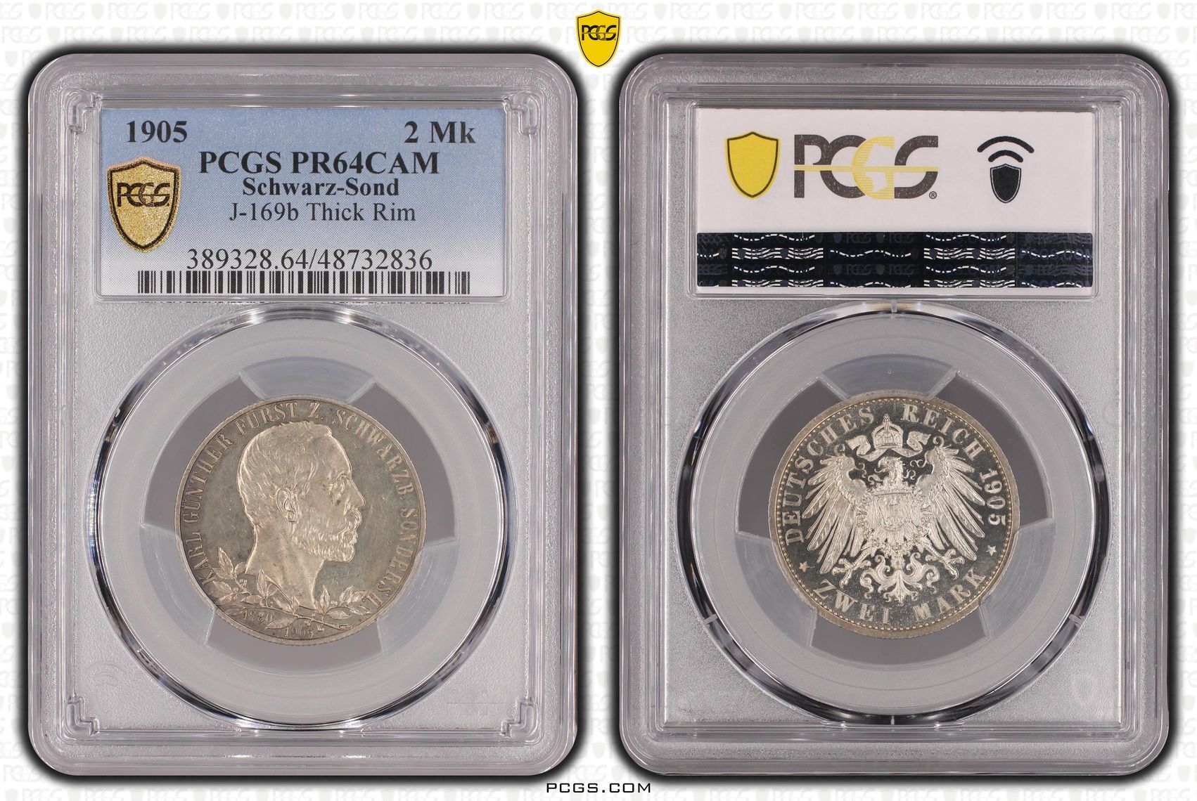 Schwarzburg-Sondershausen 2 Mark 1905 Karl Günther 1880-1909, breiter Randstab, Polierte Platte ...