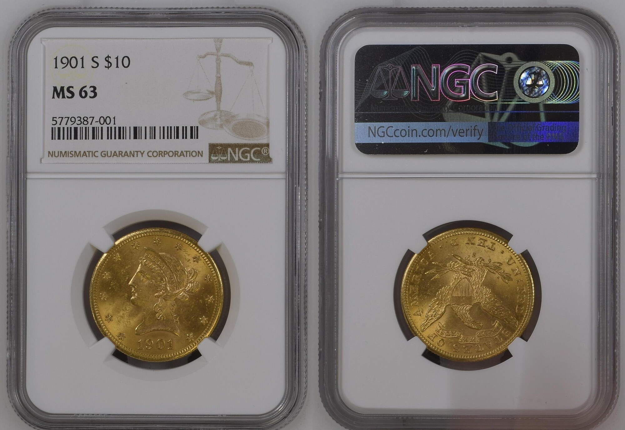 USA 10 Dollars 1901 S GOLD, San Francisco, Liberty Head, roll erhalten NGC MS 63 | MA-Shops