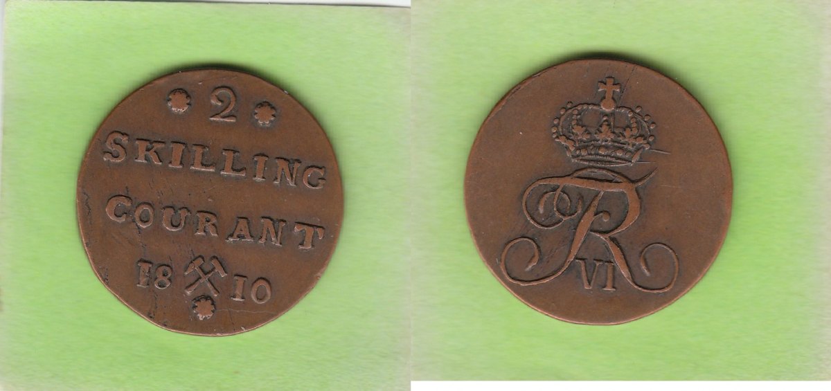 Norwegen 2 Skilling Courant 1810 hübsch VF-EF | MA-Shops