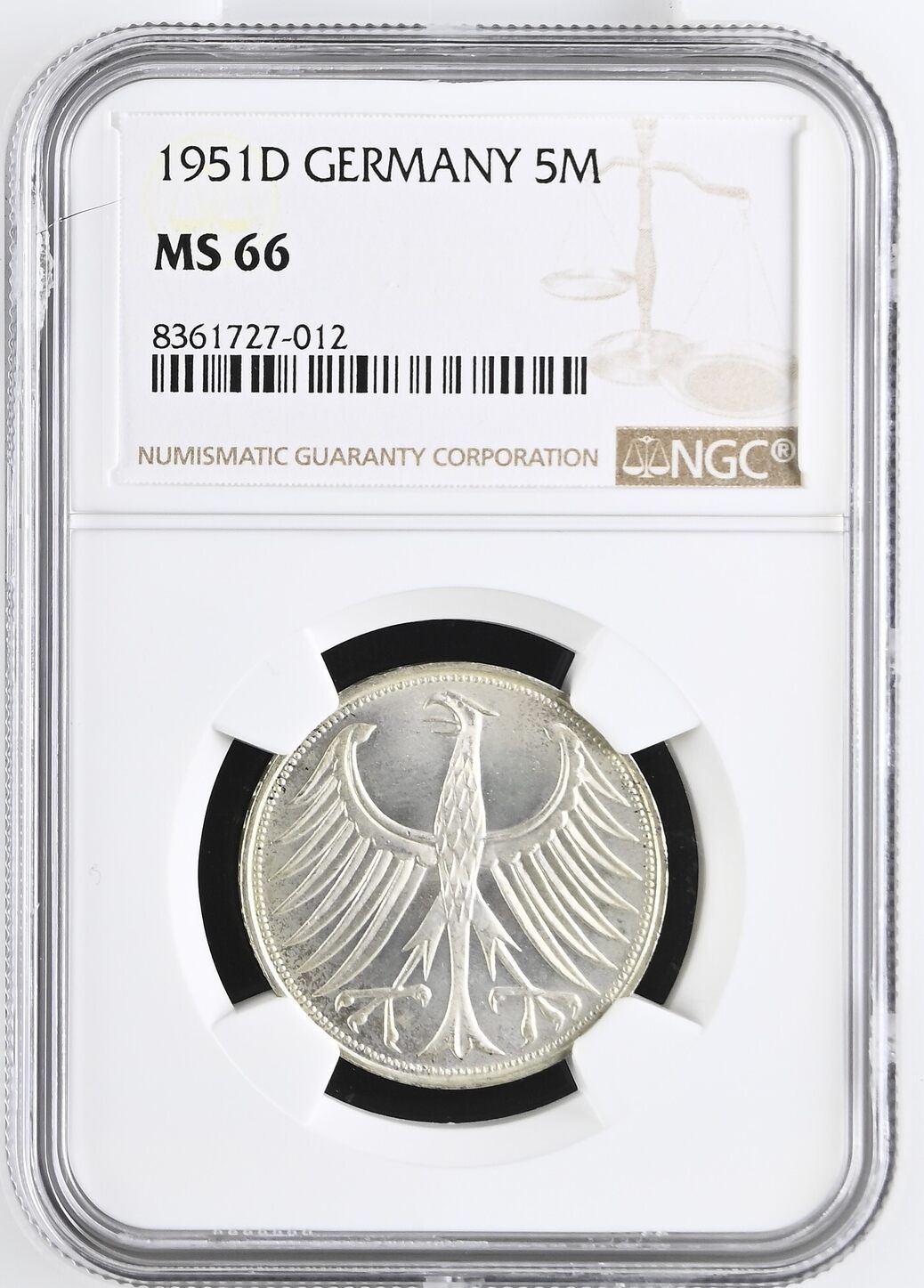 BRD 5 Deutsche Mark 1951 D Prachtstück, TOP POP 3/0 NGC MS 66 | MA-Shops