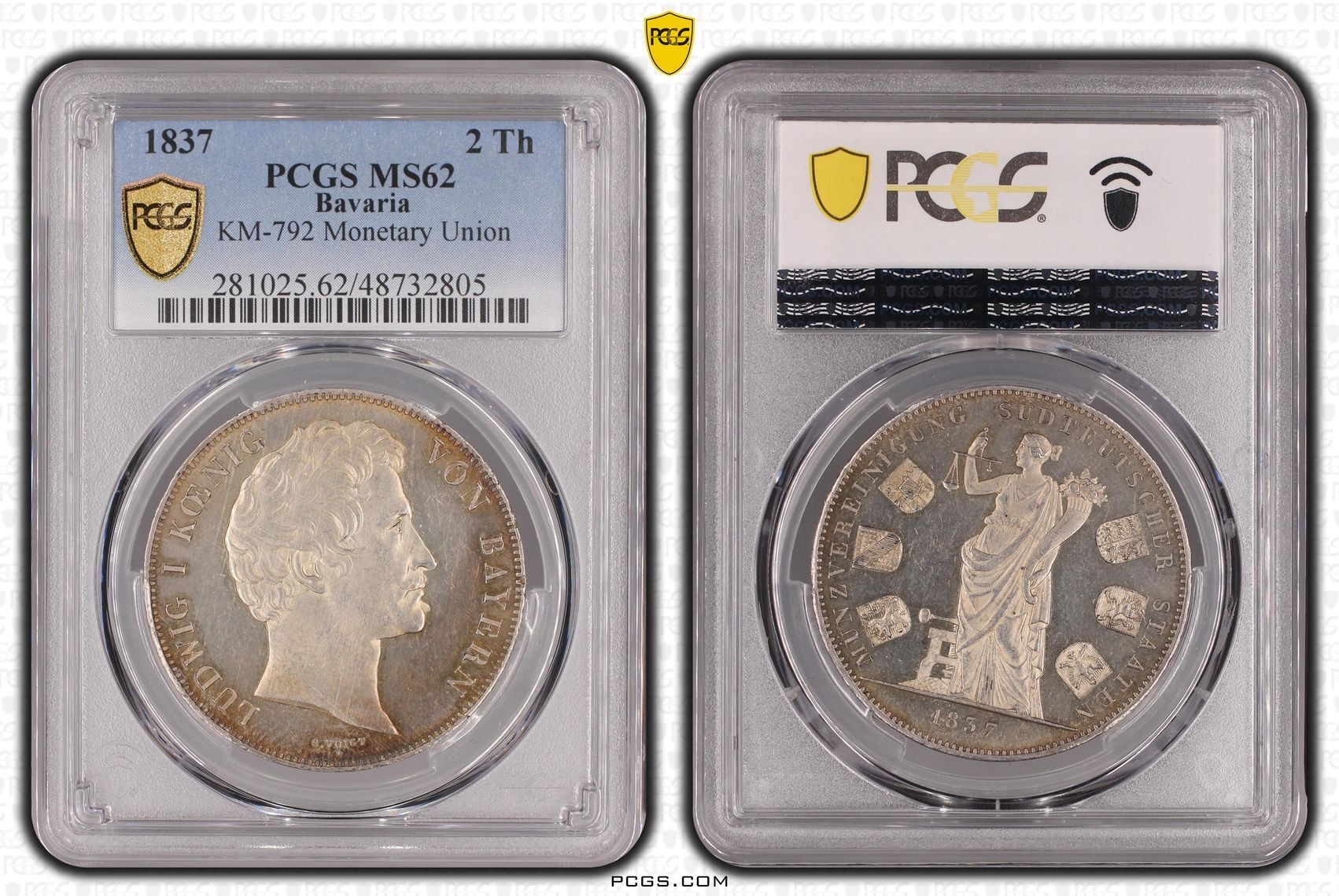 Bayern Geschichtsdoppeltaler 1837 Ludwig I. 1825-1848, Münzvereinigung süddeutscher Staaten ...