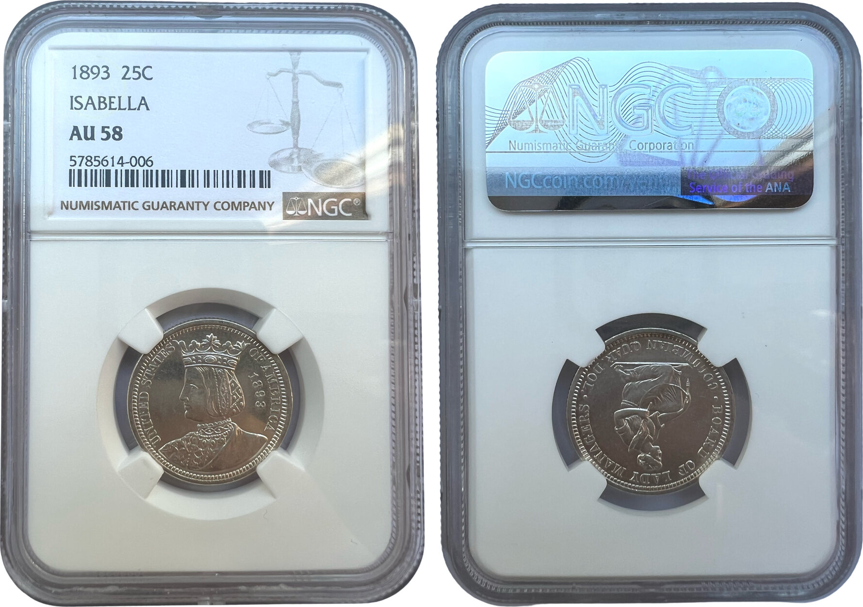 USA 25C 1893 ISABELLA RARE NGC AU 58 | MA-Shops