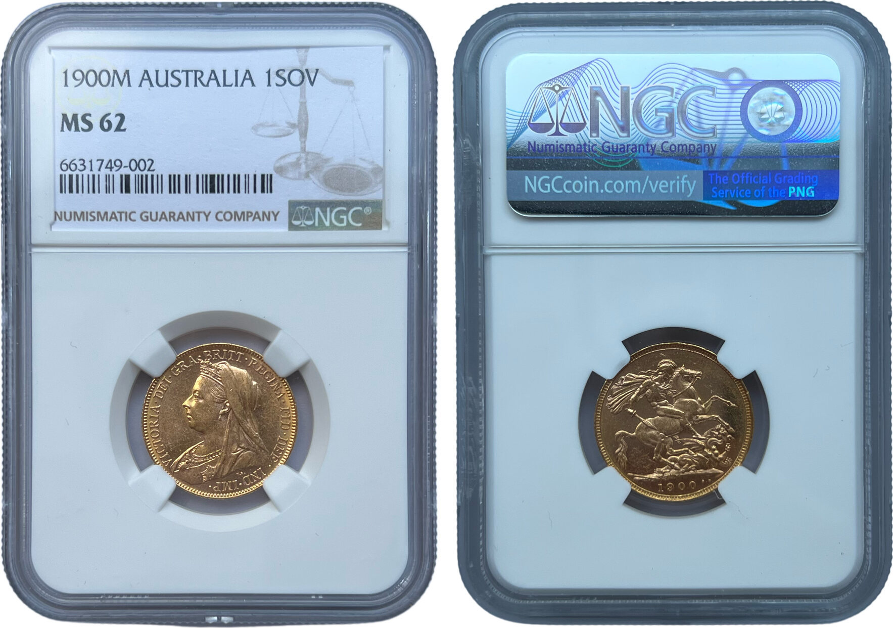 AUSTRALIA 1 SOVEREIGN 1900M VICTORIA GOLD COIN NGC MS 62 | MA-Shops