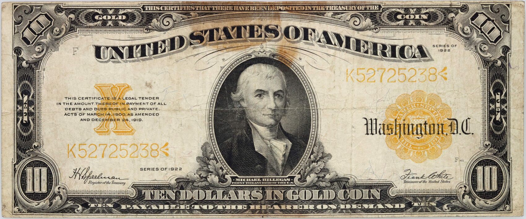 USA 10 Dollars 1922 Gold Certificate, Signatures: Speelman and White, S ...