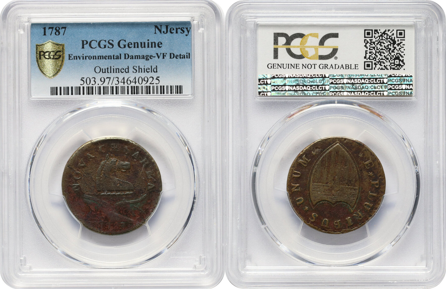 USA New Jersey 1787 Outlined Shield PCGS Genuine-VF Details (97 ...