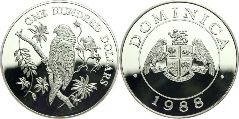 DOMINICA 100 Dollars 1988 Imperial Parrots Proof | MA-Shops