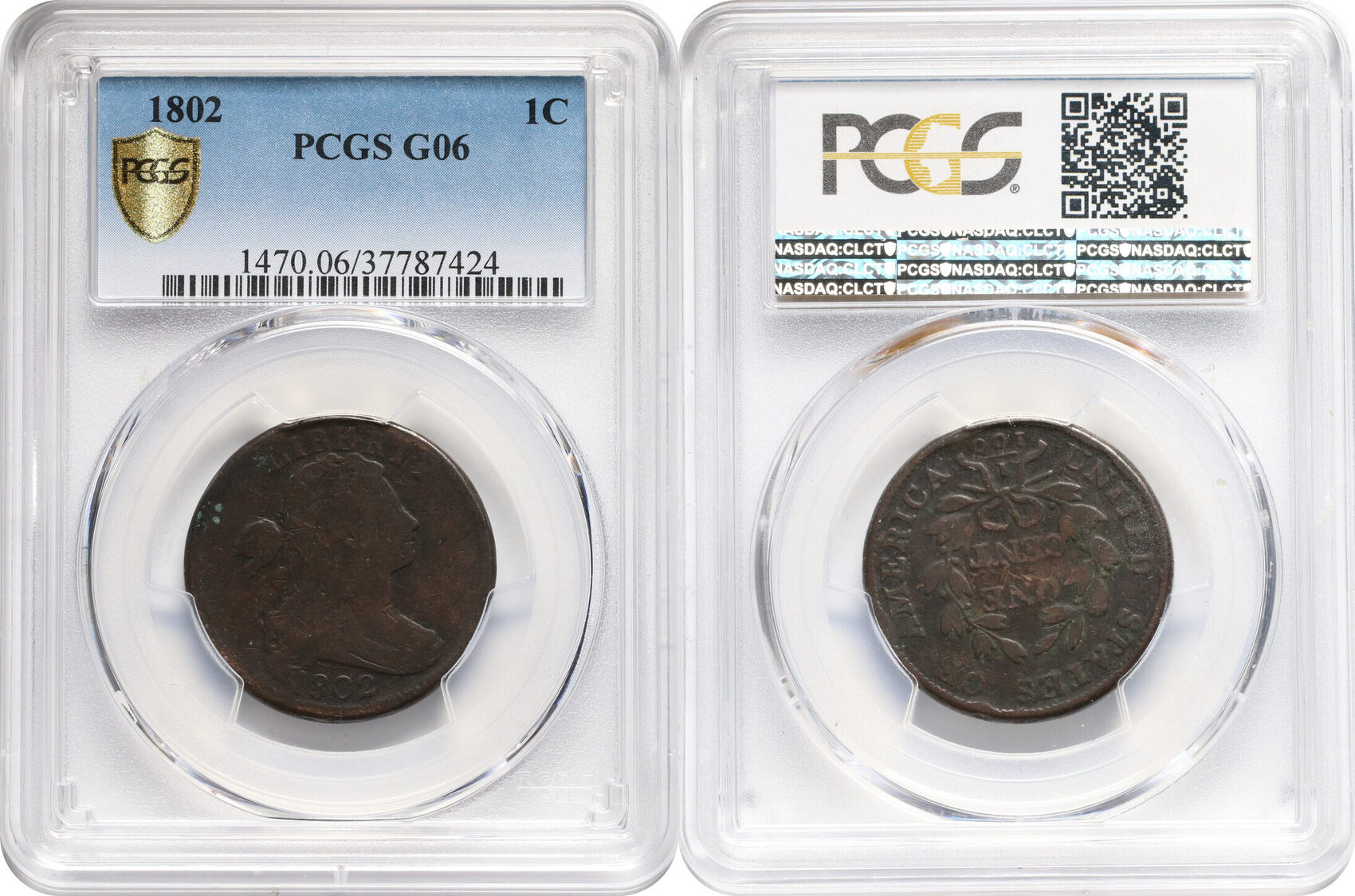 USA 1 Cent 1802 Drapped Bust Cent, Reverse Normal PCGS G06BN | MA-Shops
