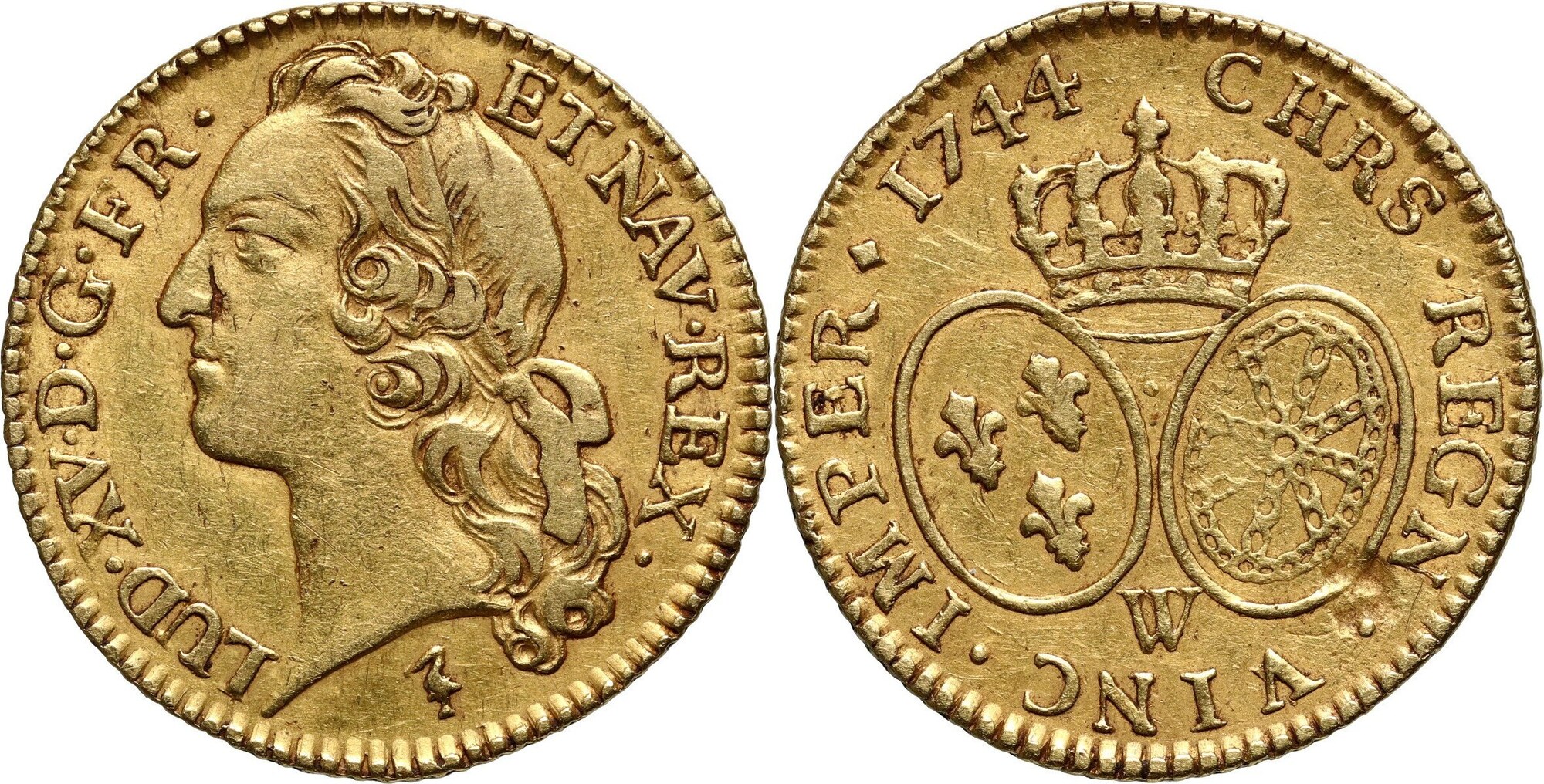 France Louis d'or 1744 W Louis XV, Lille Mint SS+ | MA-Shops