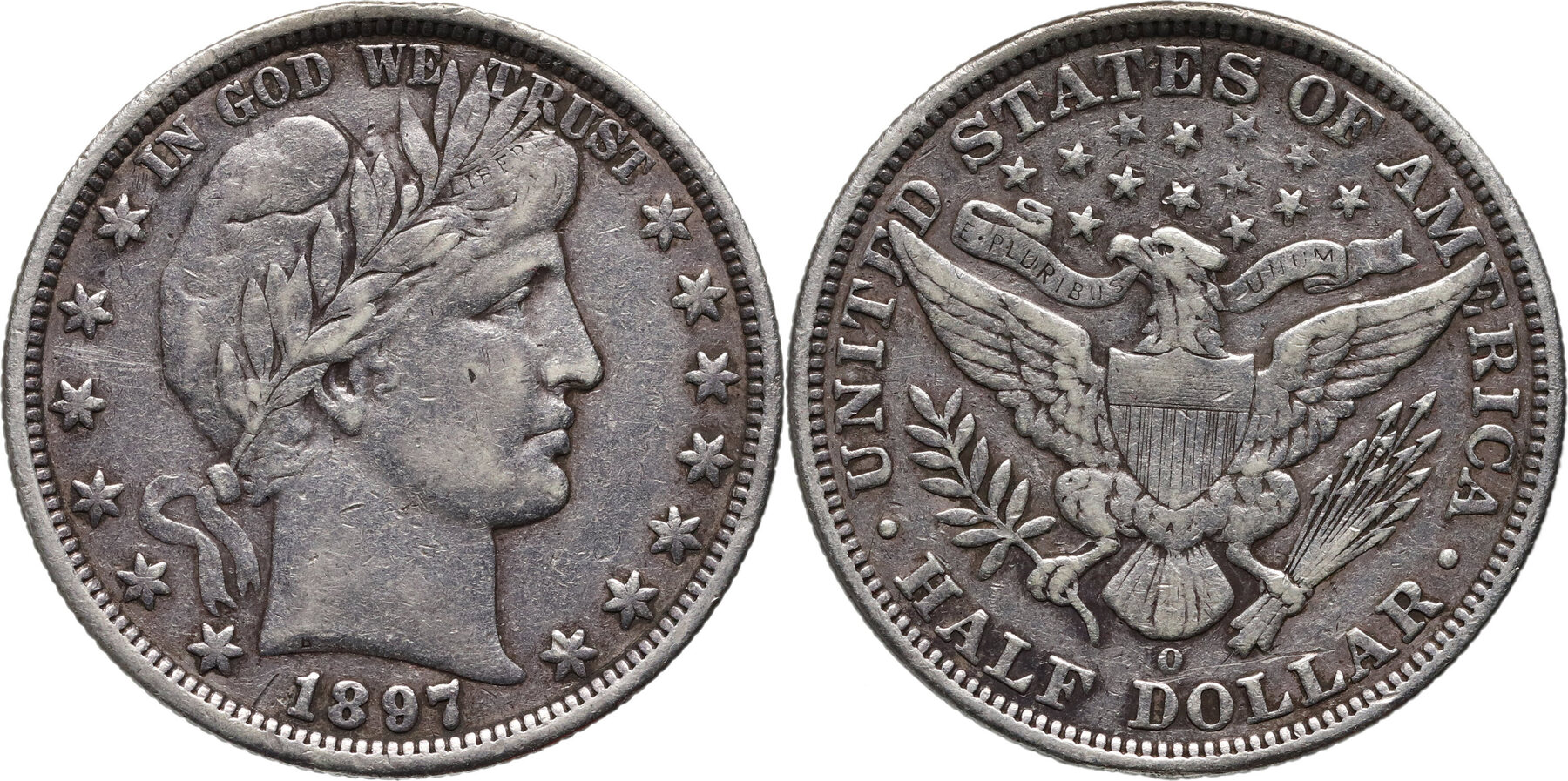 USA 50 Cents (Half Dollar) 1897 O Barber Half Dollar, New Orlean Mint VF | MA-Shops