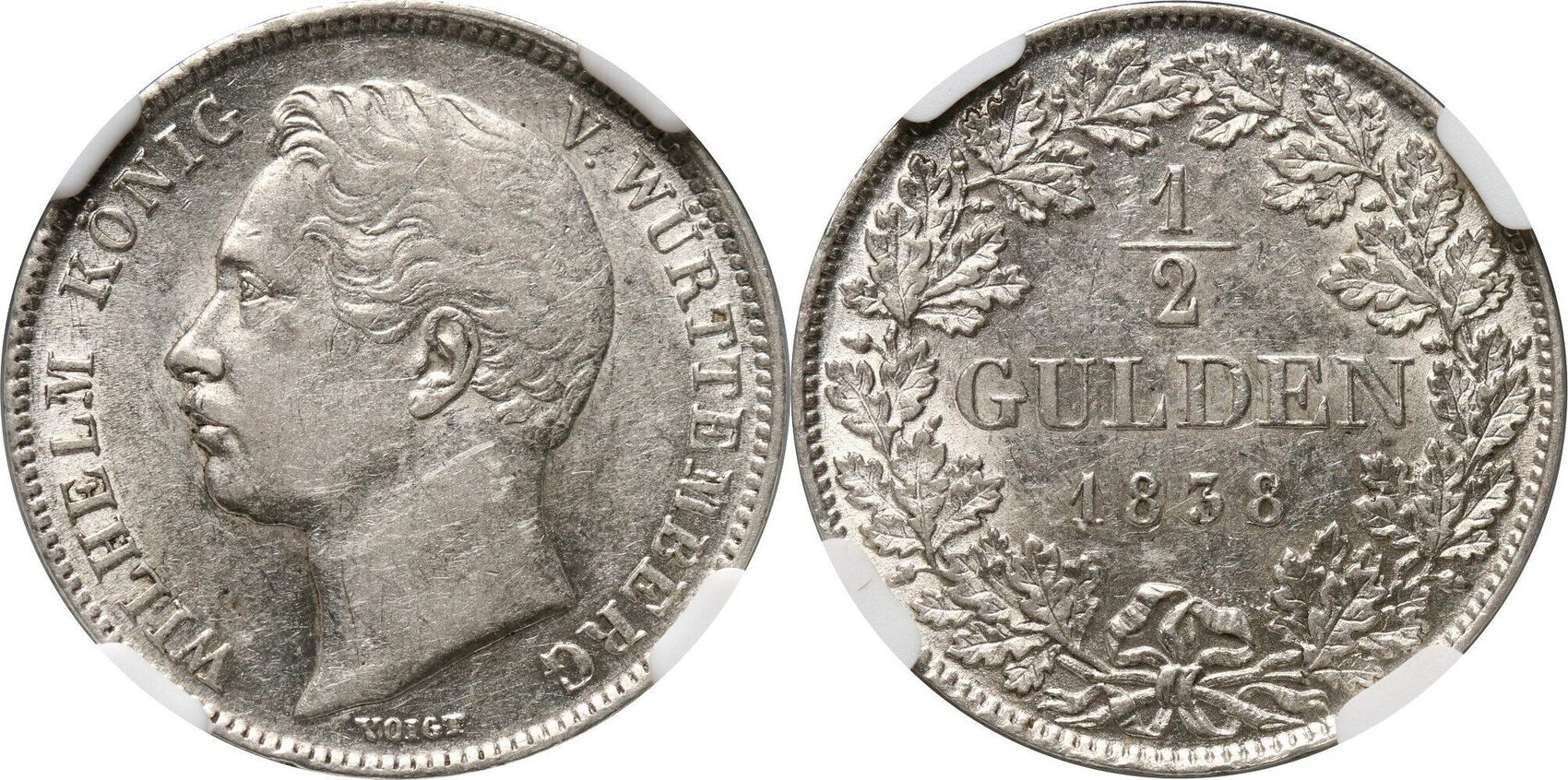 GERMANY (WÜRTTEMBERG) ½ Gulden 1838 Wilhelm I NGC AU 53 | MA-Shops