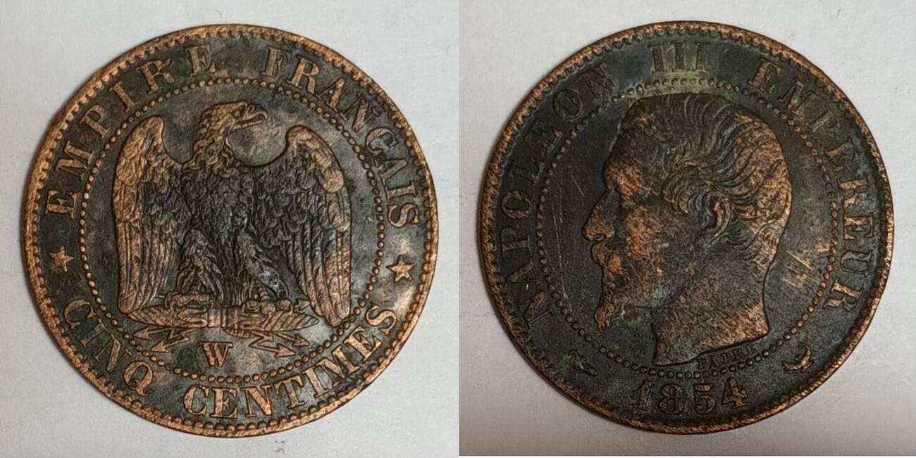 France 5 Centimes copy of GADOURY 152 - CINQ CENTIMES 1854 W Lille TYPE ...