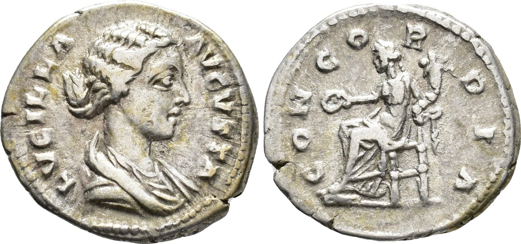 ROMAN EMPIRE Denarius Lucilla, Augusta (AD 164–182). Rome mint. VF | MA ...