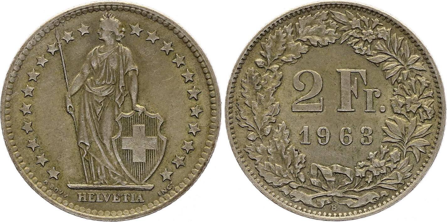 Switzerland 2 Francs Helvetia - 1963 - B Bern - Silver VF+ | MA-Shops