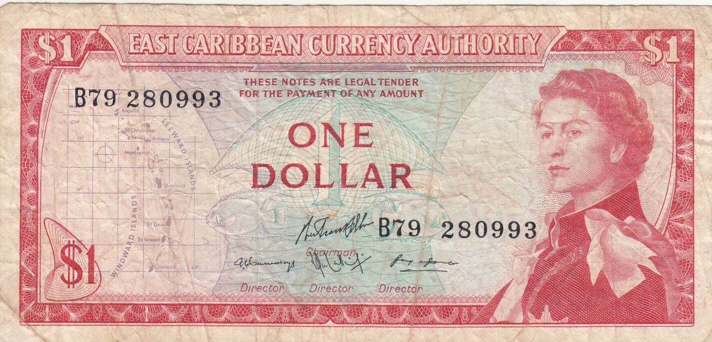East Caribbean States 1 Dollar - Elizabeth II - Beach, Coconut Tree ...