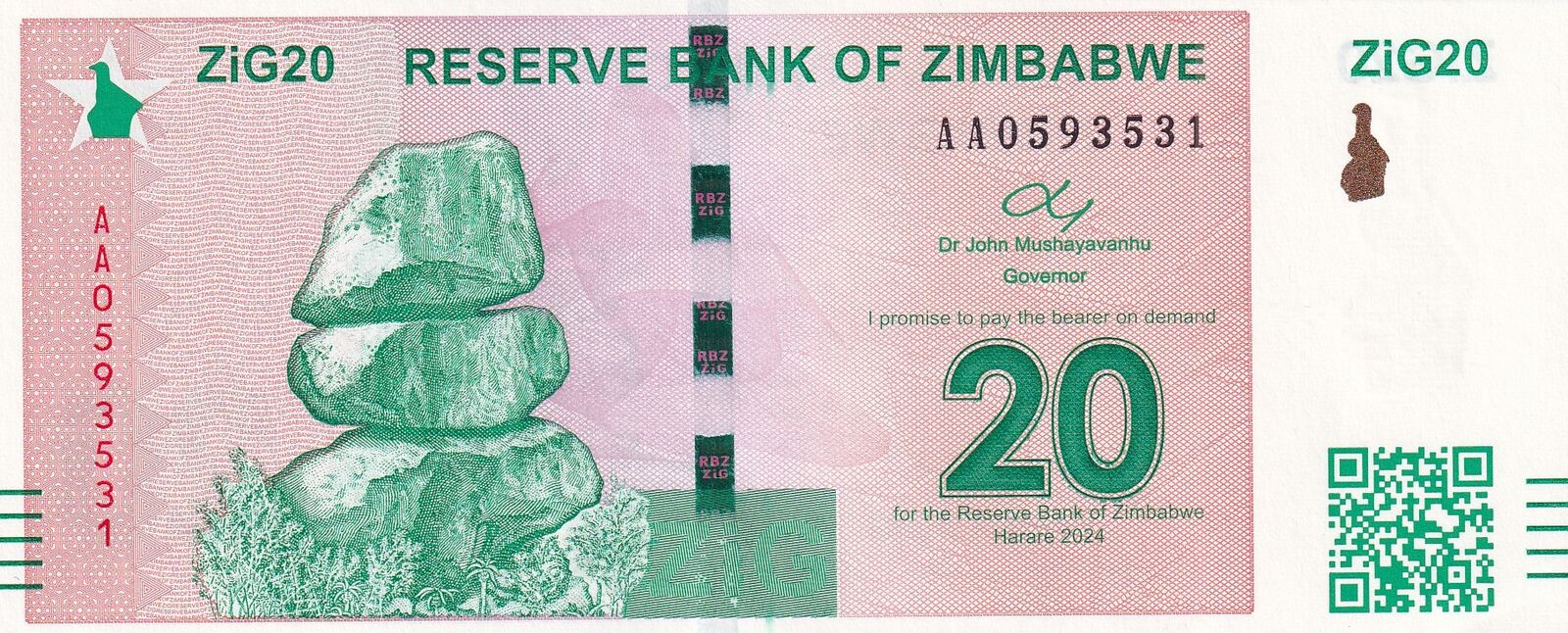 Zimbabwe 20 Zig - Chiremba - 2024 - Serial AA UNC | MA-Shops
