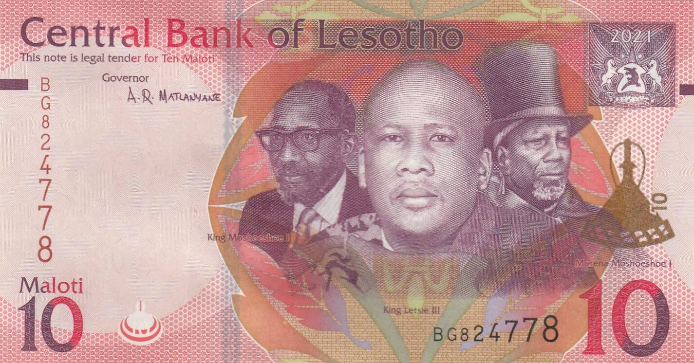 Lesotho 10 Maloti - Kings Moshoeshoe II, Letsie III and Moshoeshoe I ...