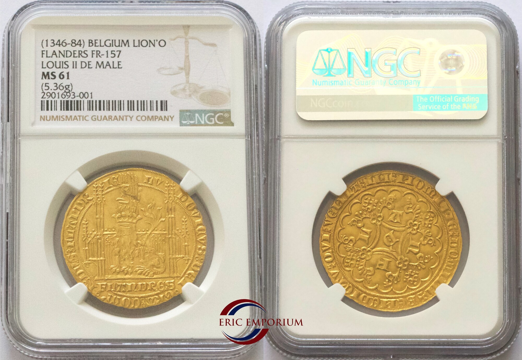 Belgium d'Or ND (1346-1384) Louis II de Mâle Lion NGC MS61 | MA-Shops