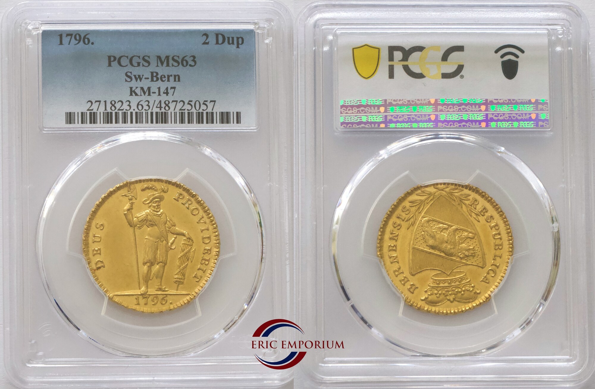 Switzerland 2 Duplone 1796 Bern. Canton PCGS MS63 | MA-Shops