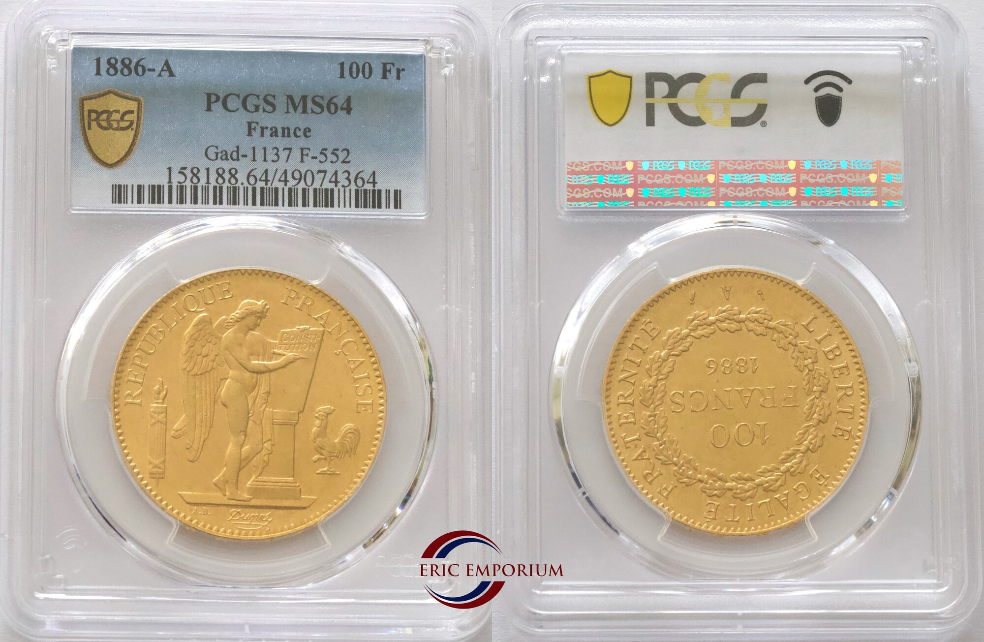 France 100 Francs 1886-A Republic PCGS MS64 | MA-Shops