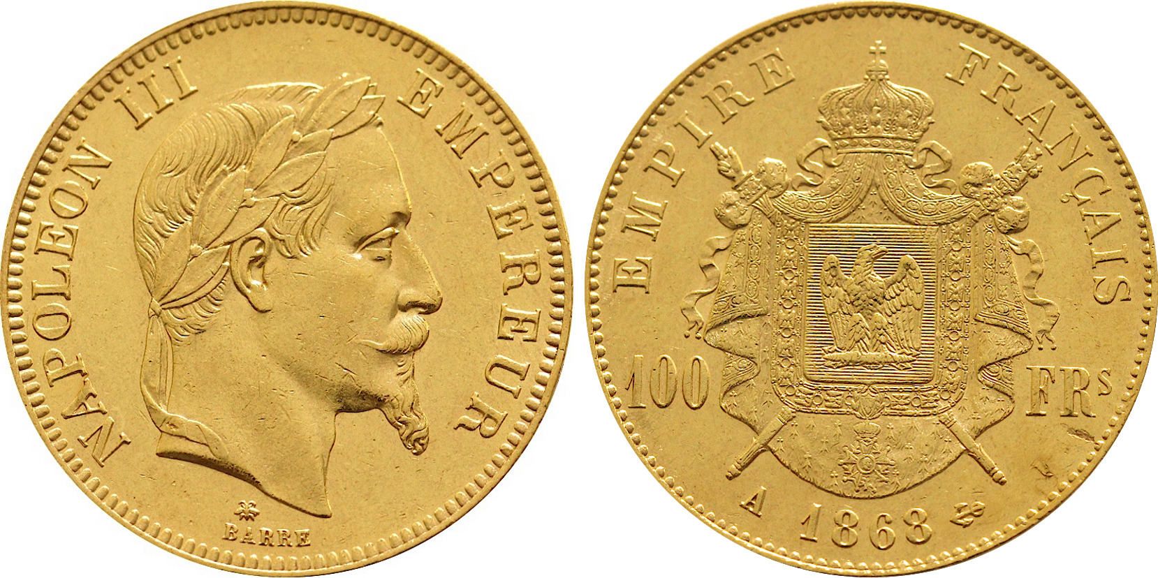 France 100 Francs 1868-A Napoleon III PCGS AU58 | MA-Shops