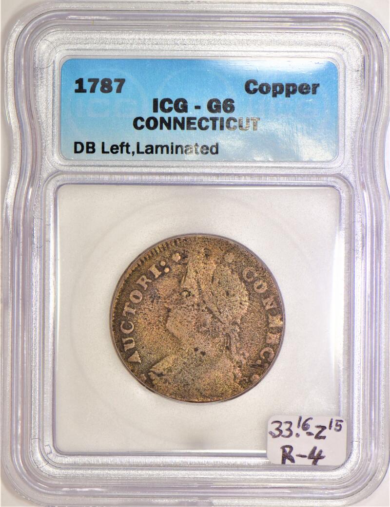USA 1787 Connecticut Copper DB Left, Laminated ICG G-6; 33.16-z15, R-4 ...