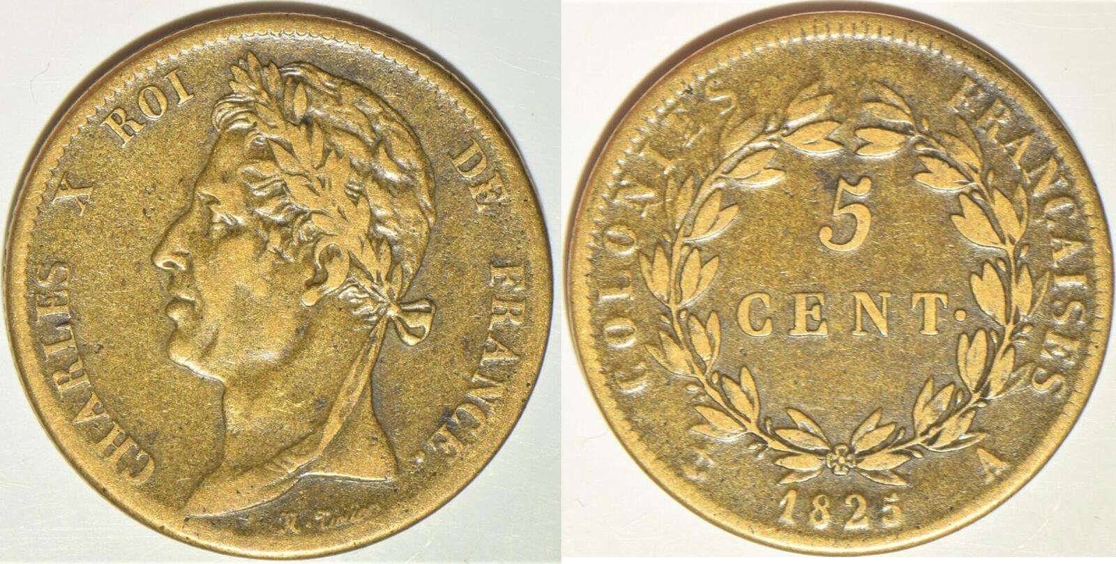 USA 1825-A French Colonies (West Indies) 5 Cent; Nice VF-XF; Neat Old ...